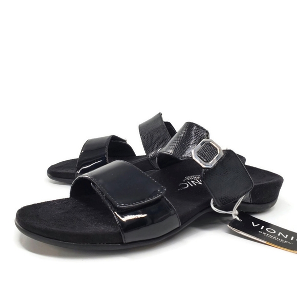 Vionic | Shoes | Vionic Camila Black Patent Reptile Print Double Strap ...